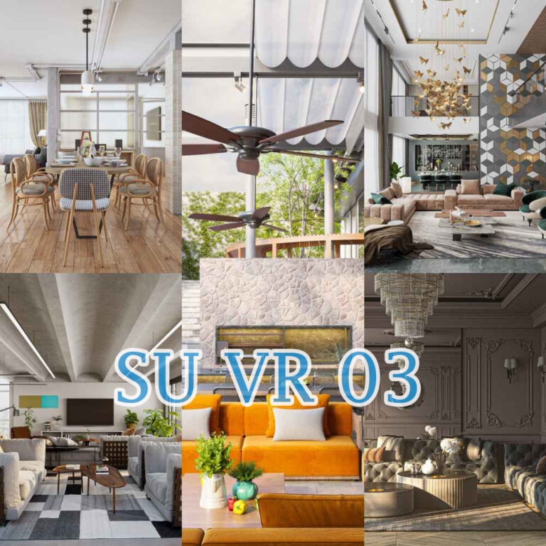 SU.VR.03 – Gồm 05 File Mẫu Nội Thất Khách+Bếp – Full Setting + Vật Liệu (Sketchup + Vray+Vantage)