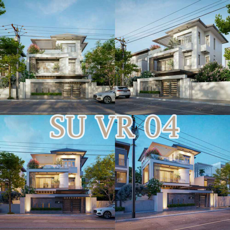 SU.VR.04 – File Mẫu Ngoại Thất Biệt Thự Phố – Full 02 Setting + Vật Liệu (Sketchup + Vray+Vantage)