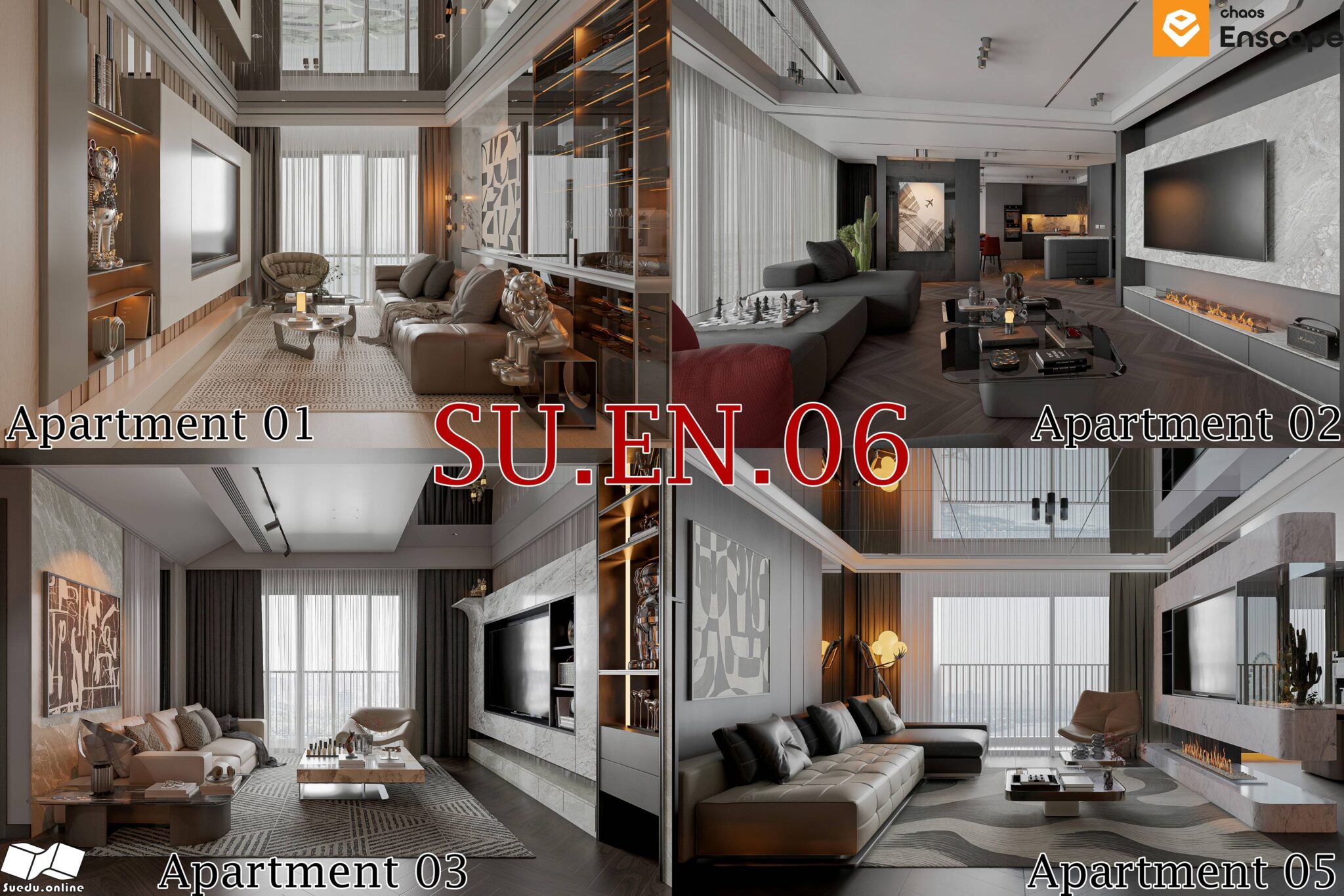 SU.EN.06 – Gồm 4 File Nội thất APARTMENT ( KHÁCH + BẾP )
